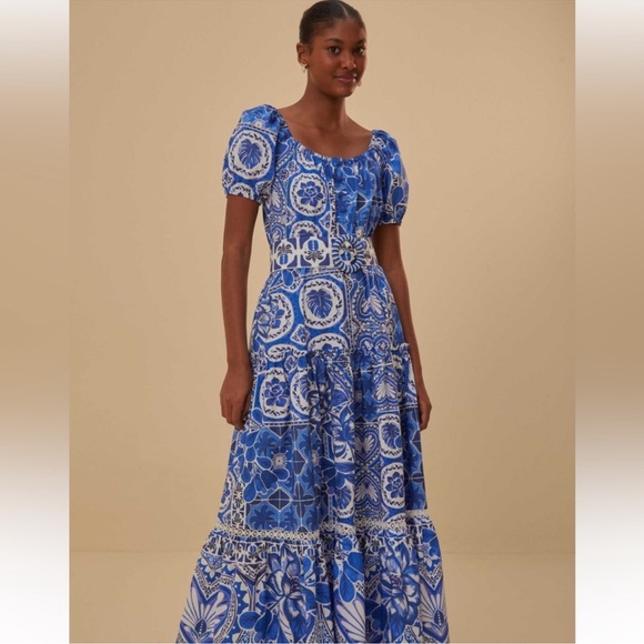 FARM Rio | Dresses | Nwot Farm Rio Blue Tile Maxi Dress In Blue | Poshmark